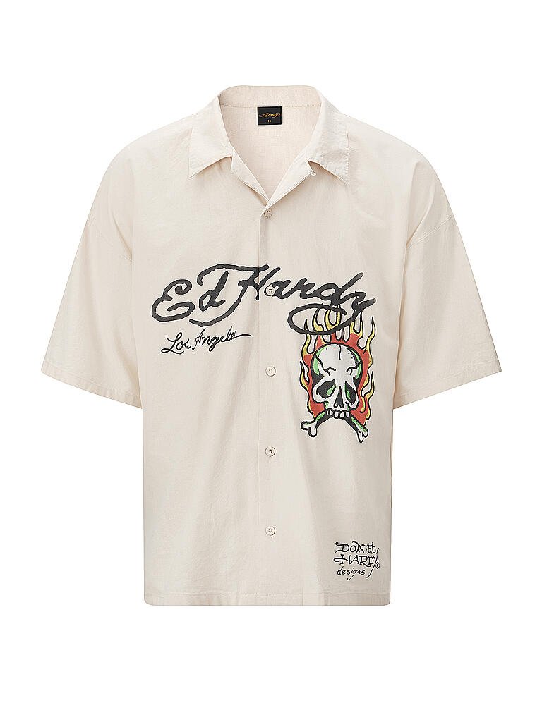 ED HARDY Hemd Regular Fit SKULL FLAMES beige