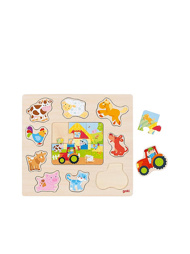 GOKI Einlegepuzzle Bauernhoftiere keine Farbe