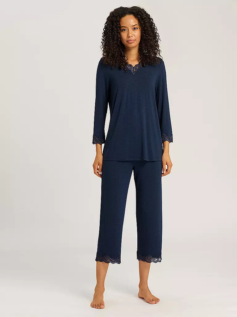 HANRO Pyjama 3/4 ELEGANCE dunkelblau