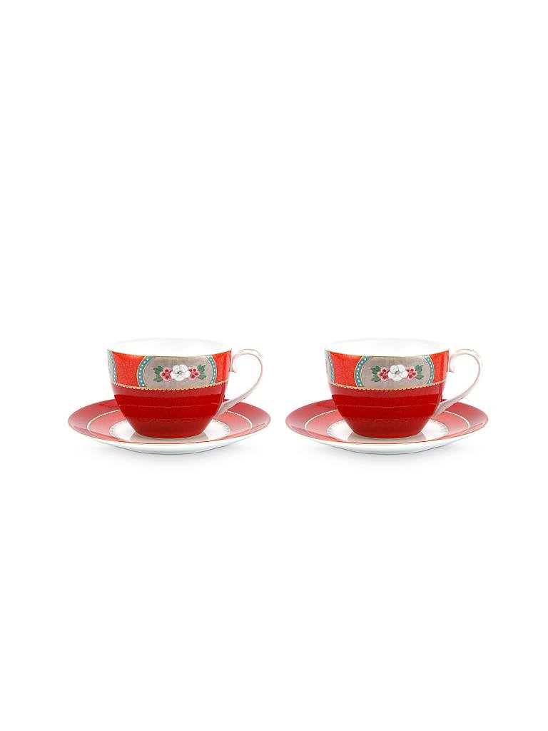 PIP STUDIO Cappuccino mit Untertasse 2-er Set 280ml "Blushing Birds" rot